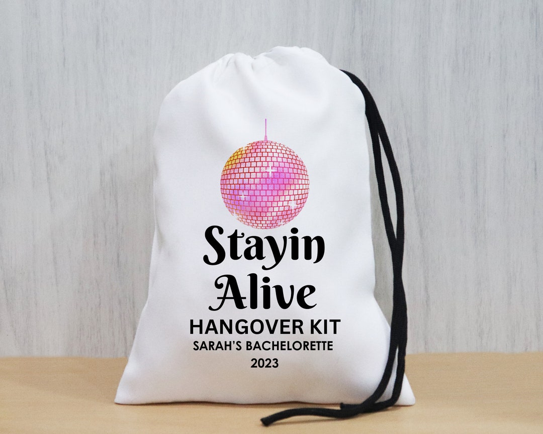 Retro Stayin Alive Hangover Kit, Custom Disco Bachelorette Party, Retro ...
