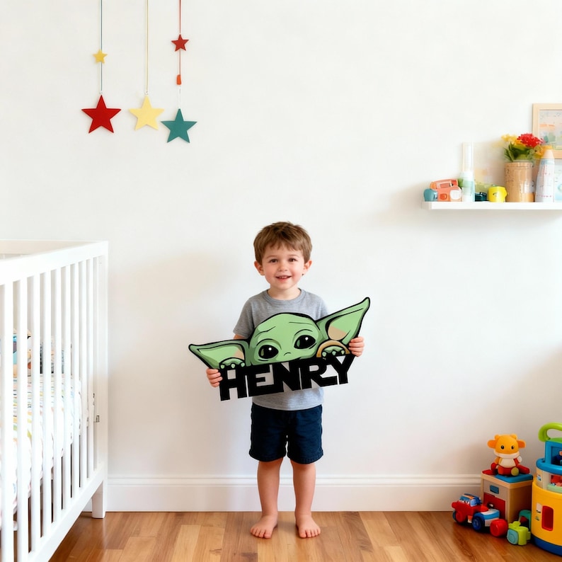 Personalized Star War Baby Yoda Name Metal Sign, Custom Nursery Decor ...