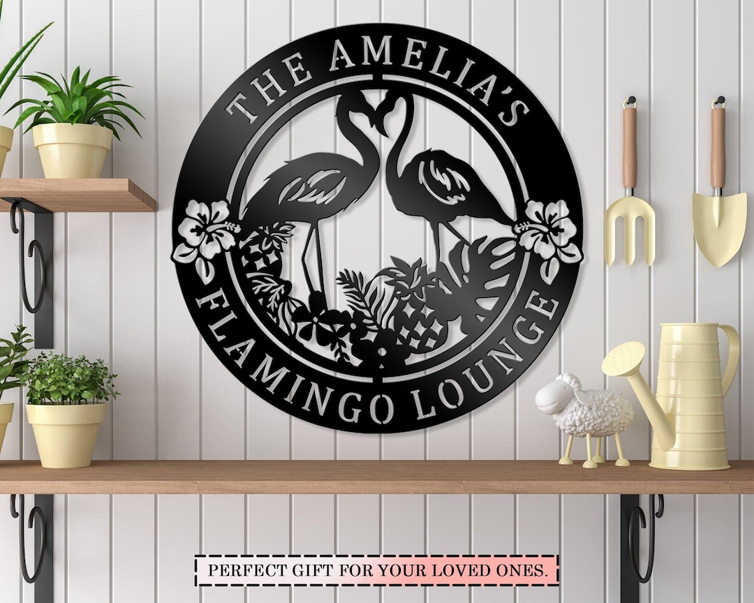 Tropical Flamingos Personalized Metal Sign, Custom Beach Flamingo Metal ...