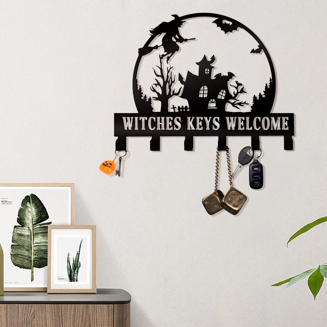 Witches Key Welcome Sign – Personalized Halloween Metal Key Holder ...