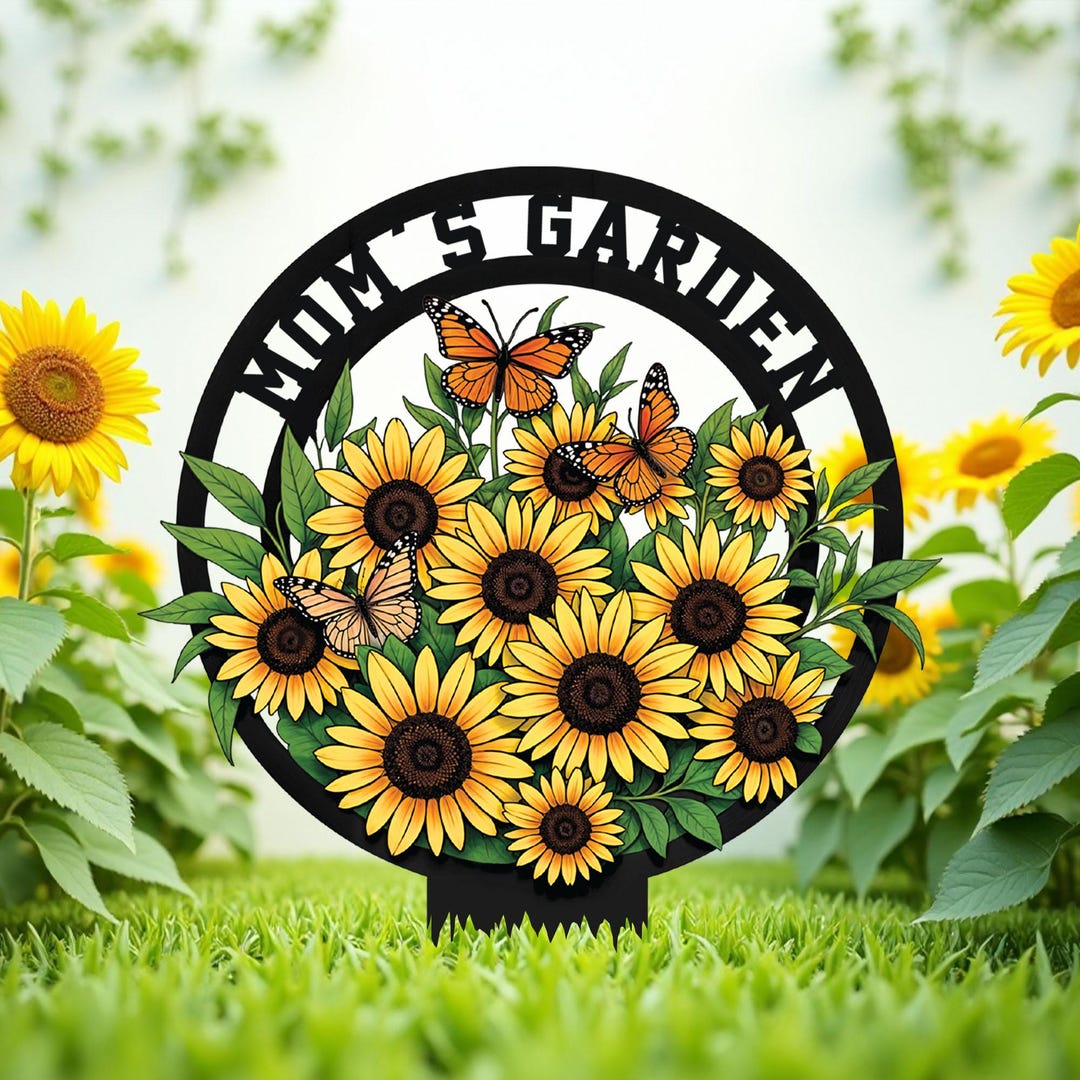 Personalized Sunflower Garden Metal Sign With Stakes, Custom Garden ...