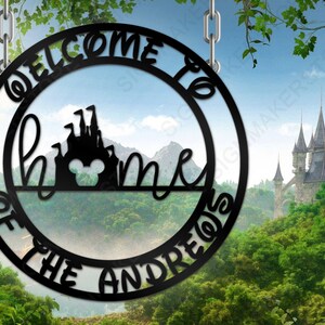 Personalized Disney Home Metal Sign, Family Welcome Sign, Disney Castle ...