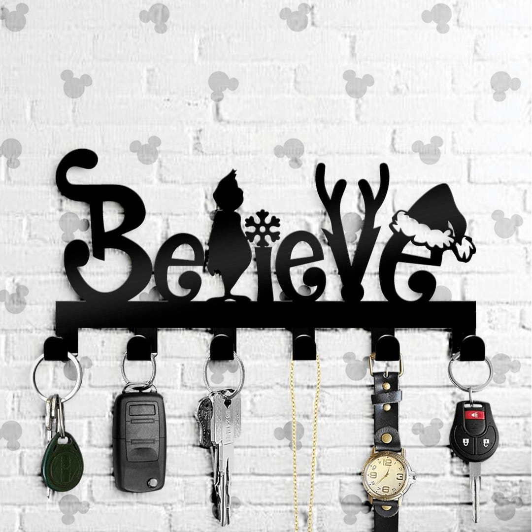 Christmas Believe Key Holder Hook Sign - Winter Inspirational Home Wall ...