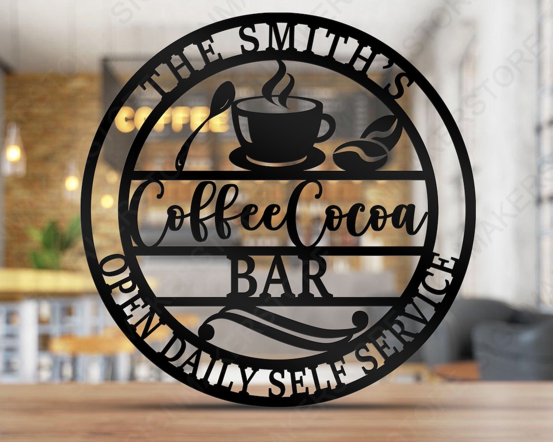 Personalized Coffee Cocoa Sign-caffee Bar Name Metal Sign-home Kitchen ...