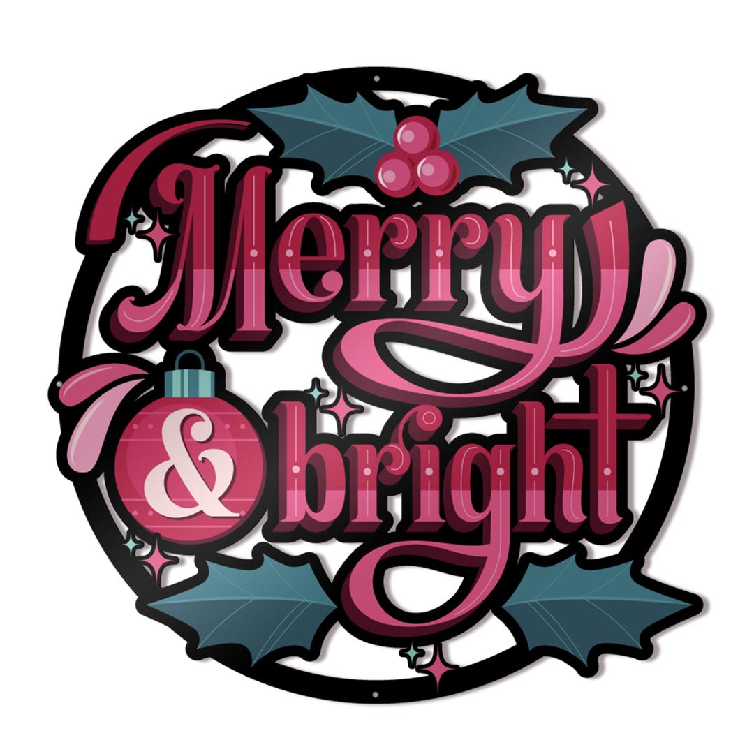 Merry & Bright Christmas Metal Art - Christmas Tree Lights Celebration ...