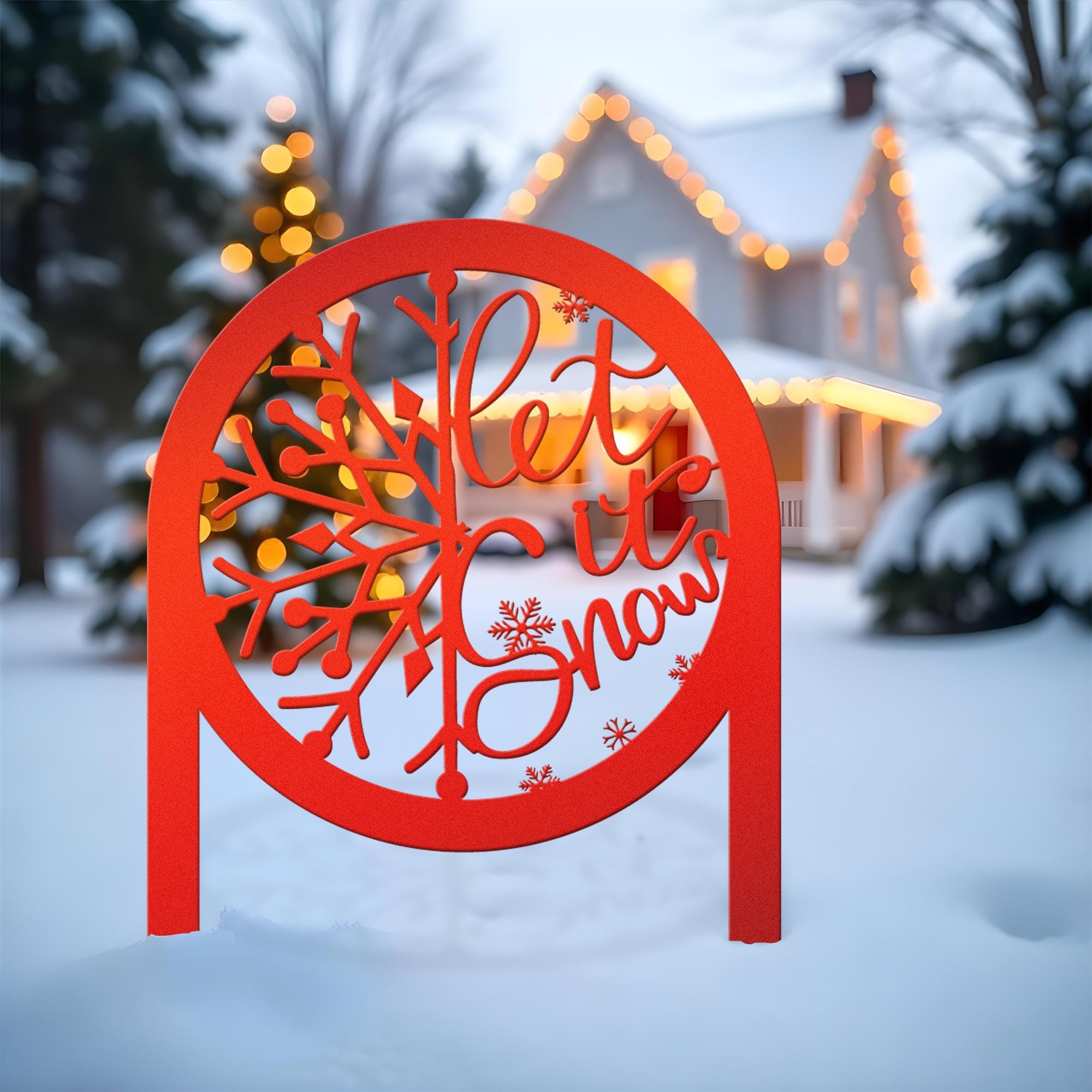 Let It Snow Metal Yard Stake Sign, Outdoor Christian Holiday Decor ...
