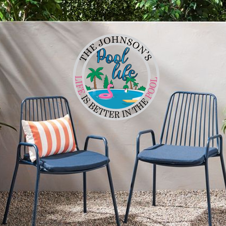 Personalized Pool Life Sign - Custom Name Poolside Decor - Tropical ...