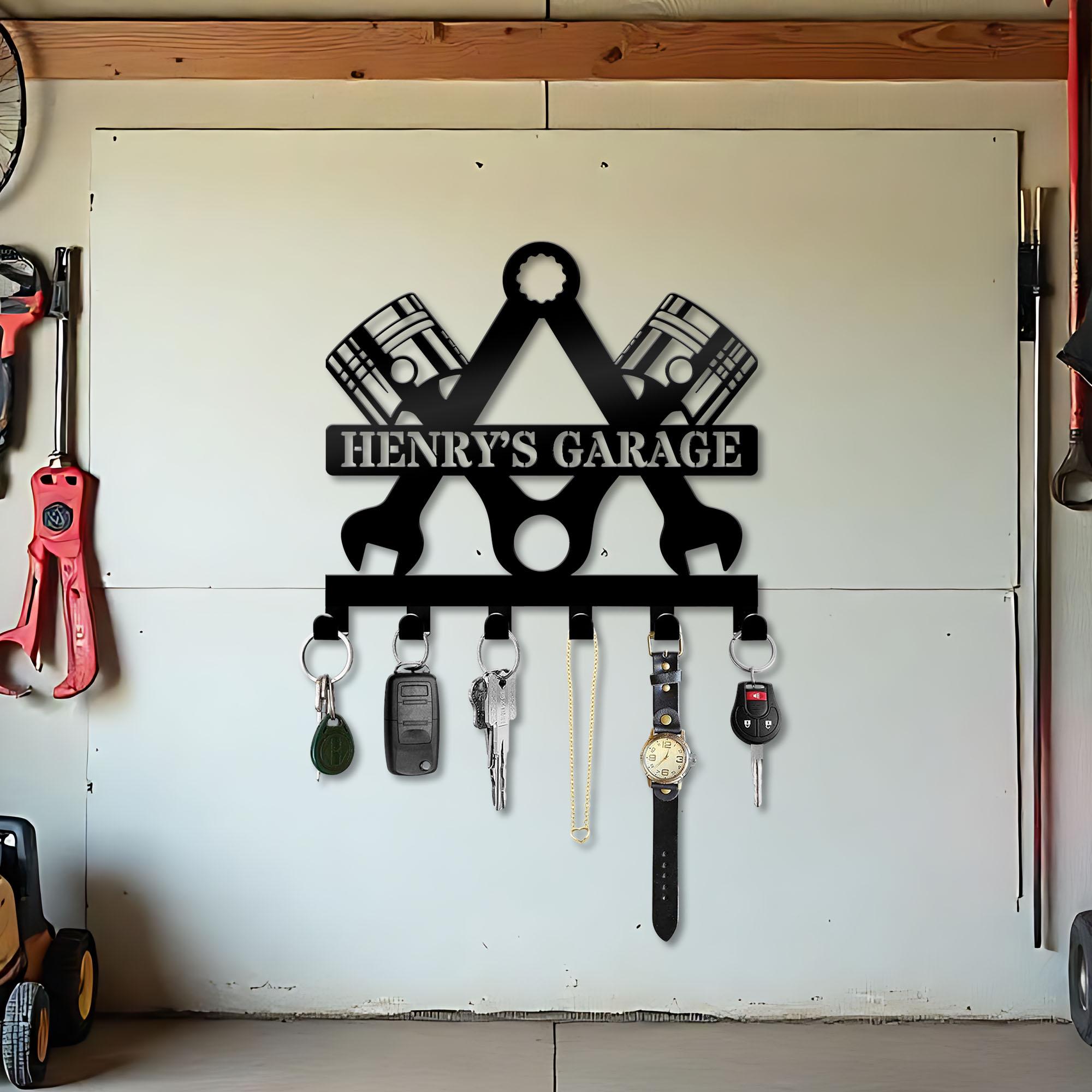 Personalized Dad Garage Key Hook Rack Metal Sign - Dad's Garage Name ...