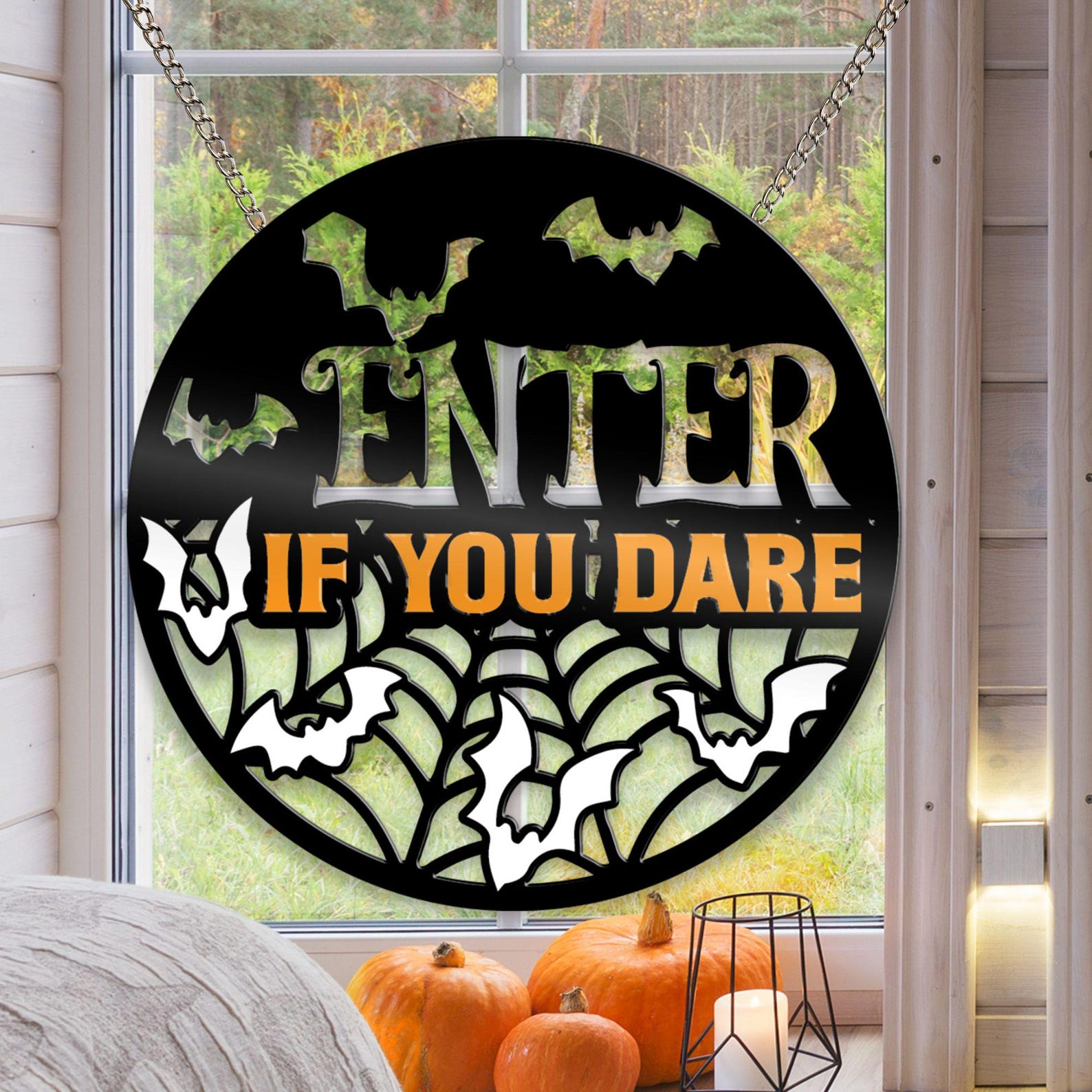 Enter If You Dare Halloween Metal Sign - Halloween Front Door Hanger ...