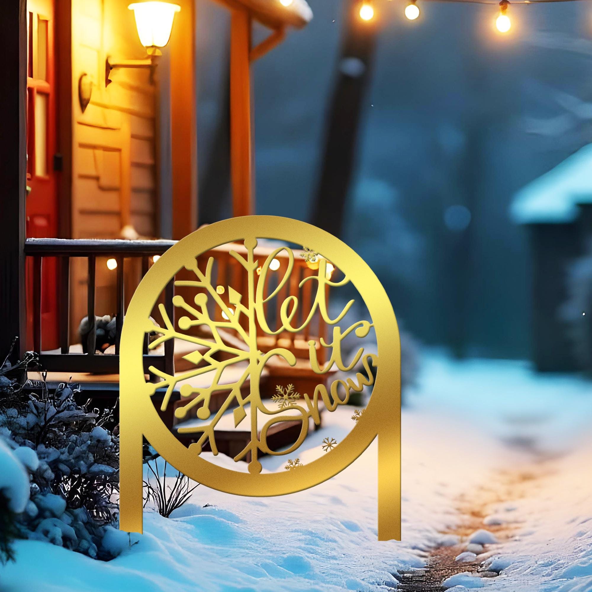 Let It Snow Metal Yard Stake Sign, Outdoor Christian Holiday Decor ...