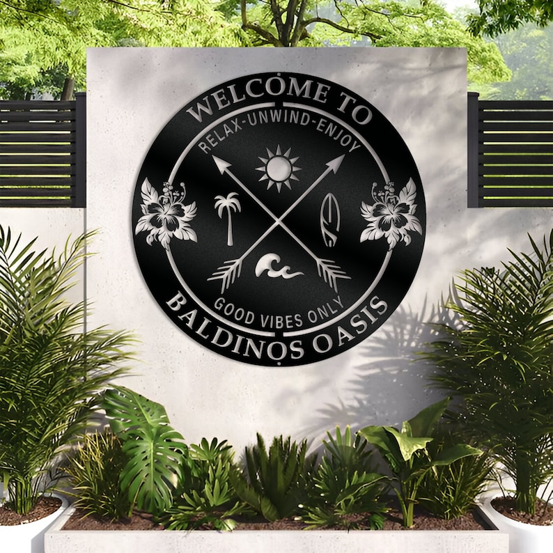 Custom Last Name Poolside Oasis Sign - Tropical Backyard Sign - Custom ...