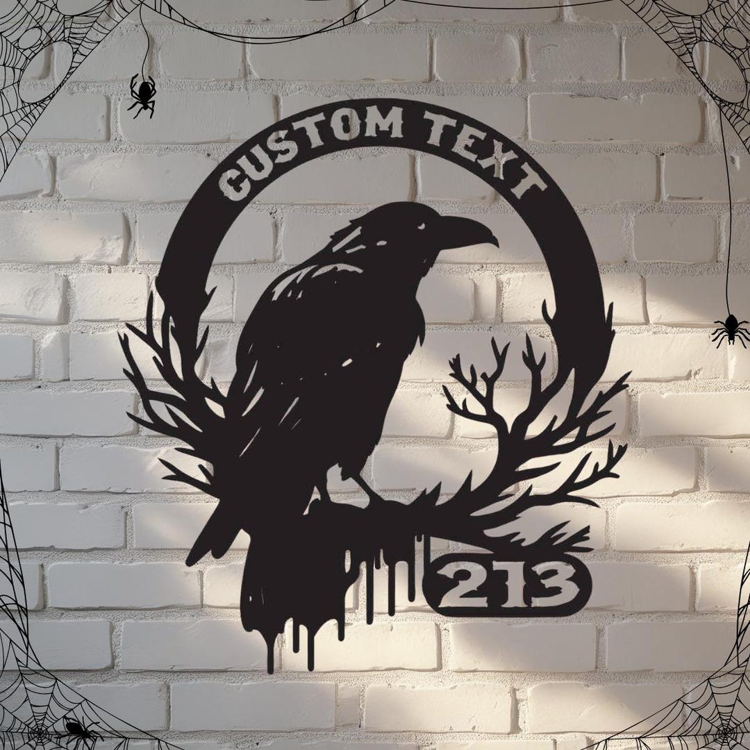 Black Crow Halloween House Number Hanging Address Plaque, Personalized ...