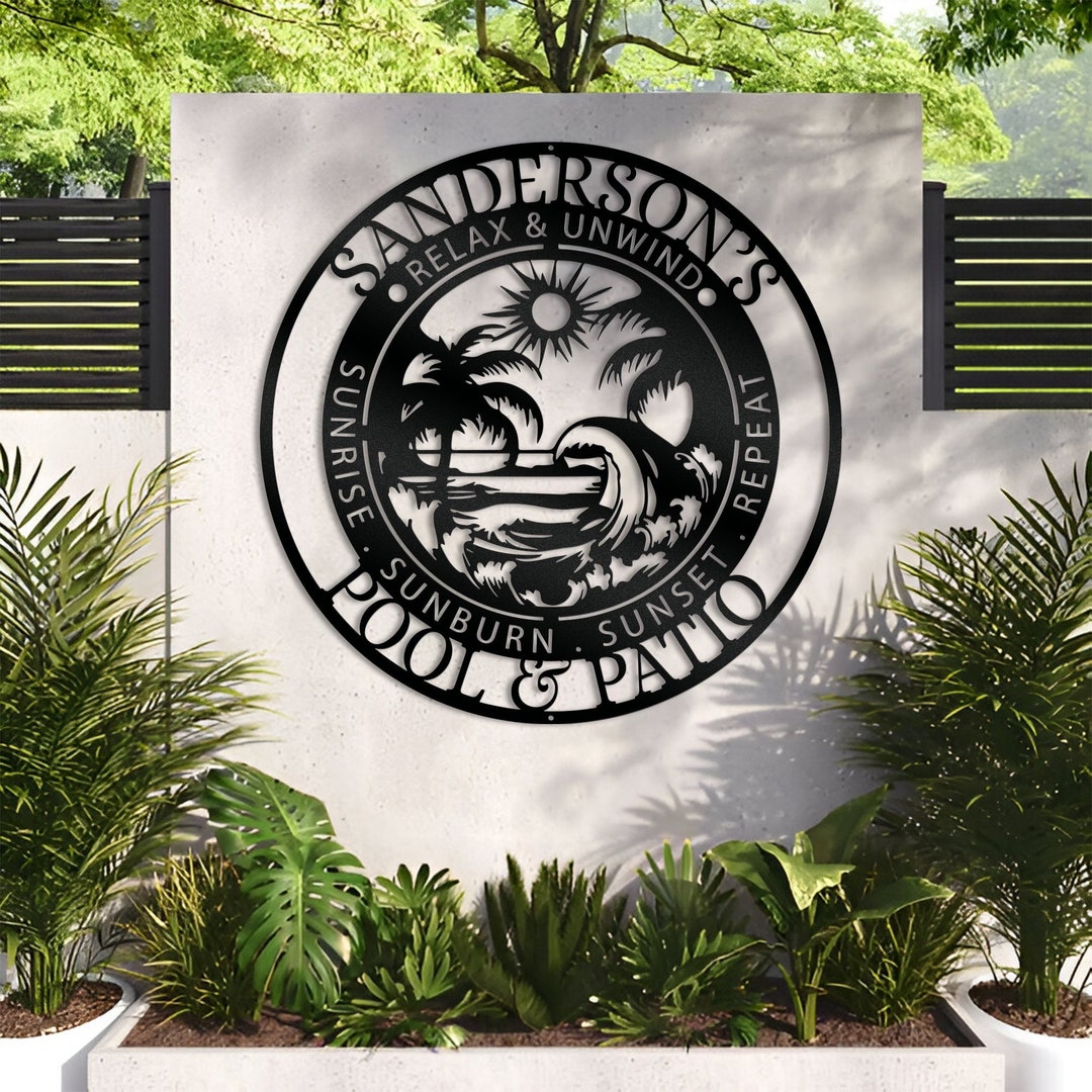 Personalized Summer Patio and Pool Sign - Custom Name Poolside Decor ...