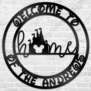 Personalized Disney Home Metal Sign, Family Welcome Sign, Disney Castle ...