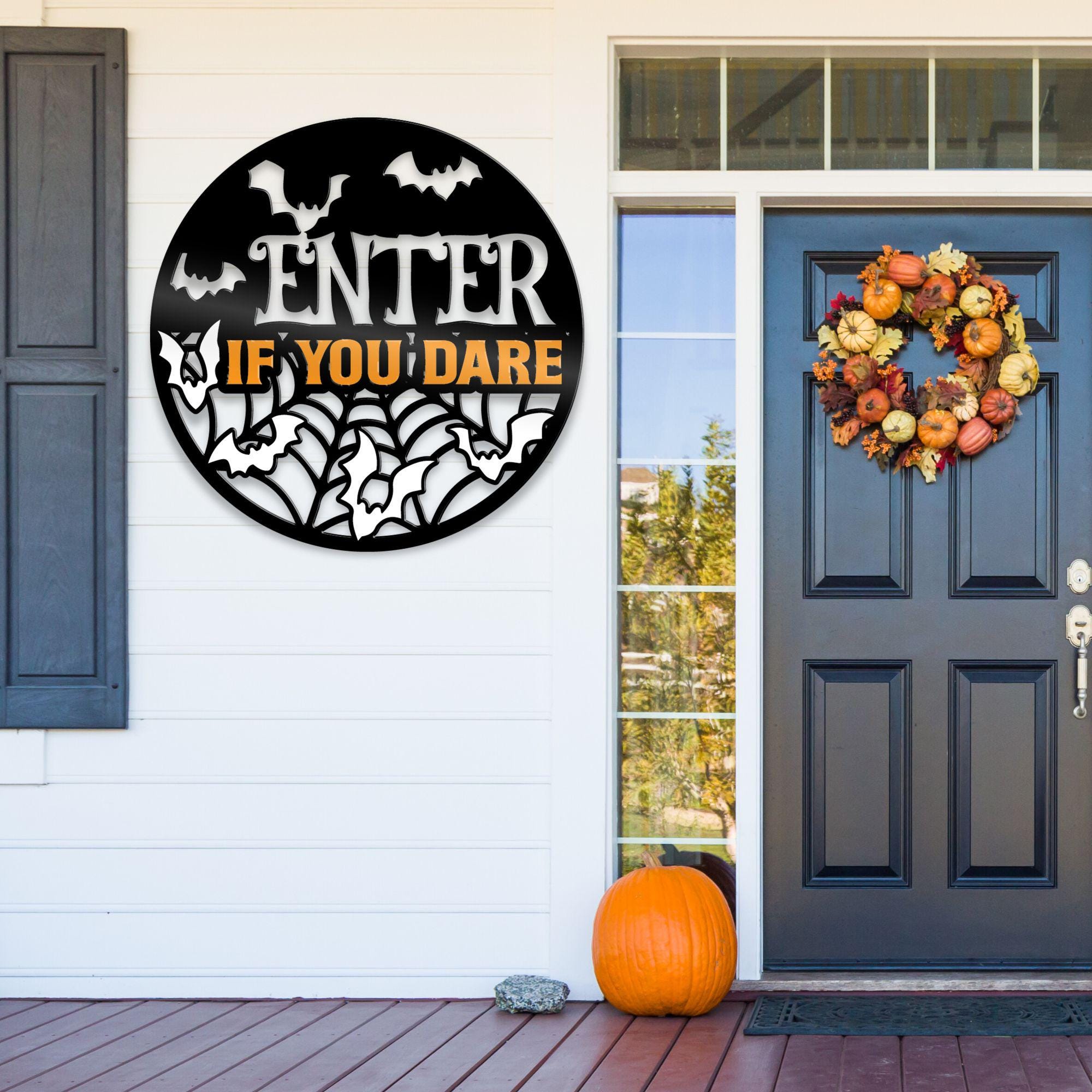Enter If You Dare Halloween Metal Sign - Halloween Front Door Hanger ...