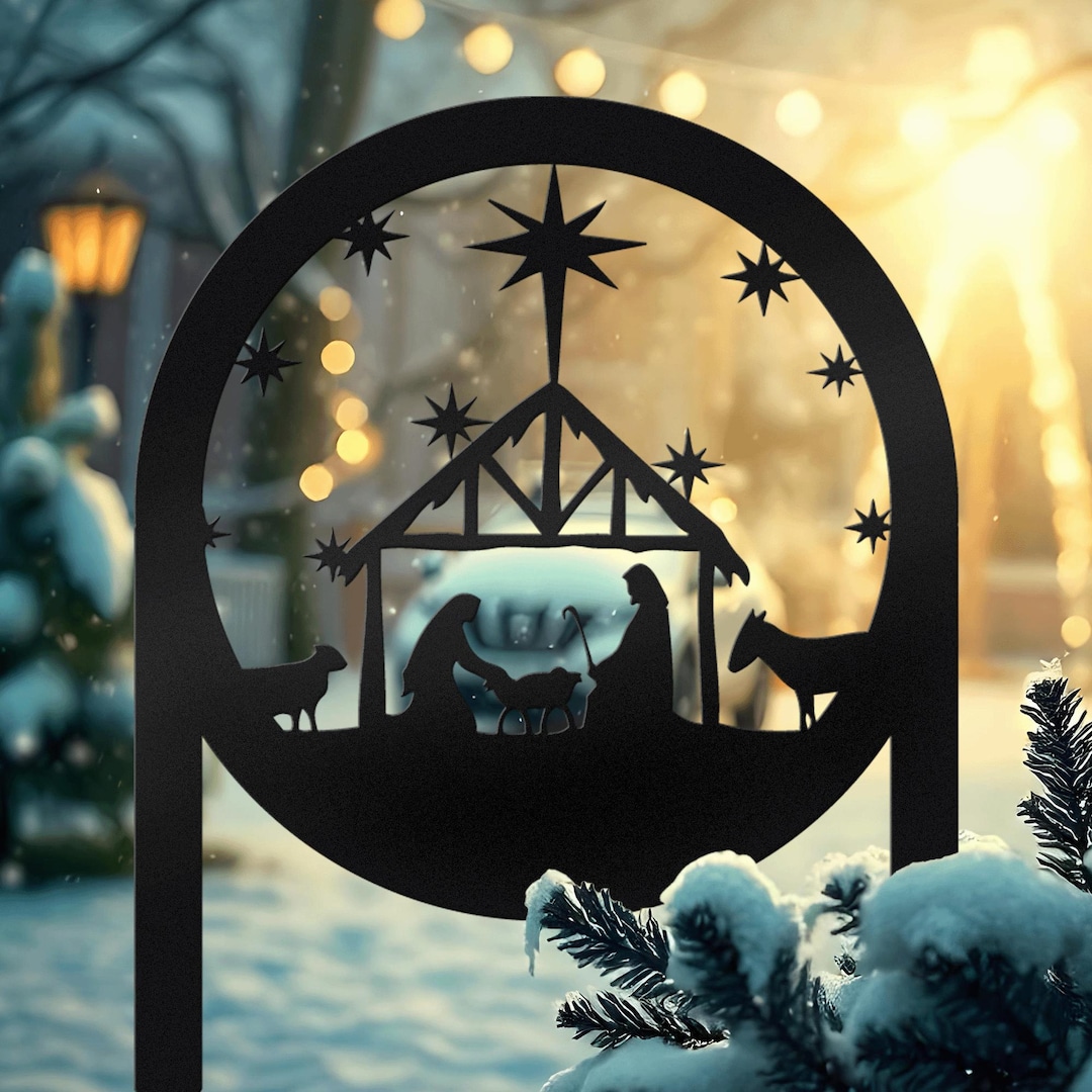 Nativity Scene Stakes Metal Sign, Outdoor Christian Holiday Decor ...