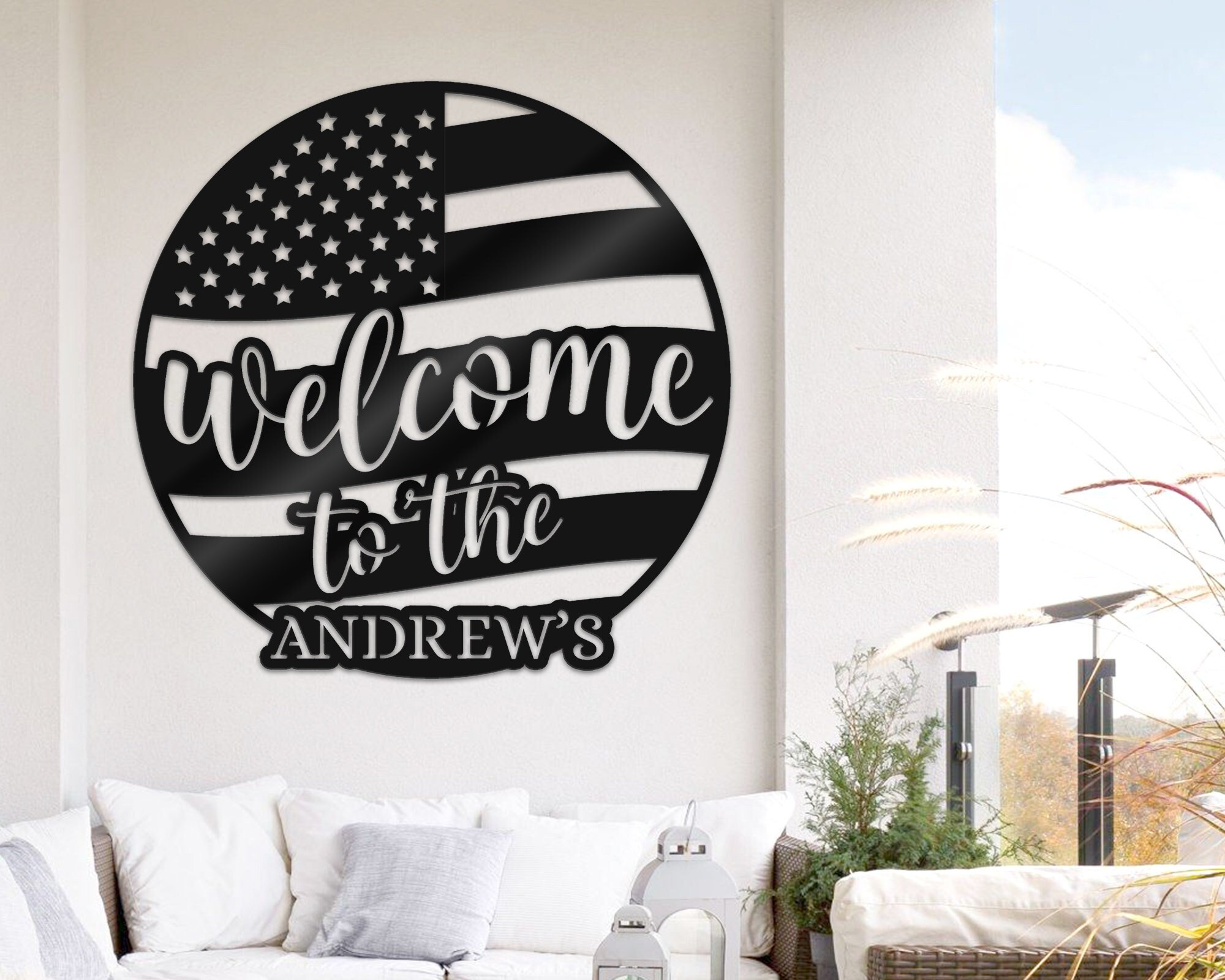 Custom Patriatic American Flag Welcome Sign, Custom Metal Sign, Metal ...