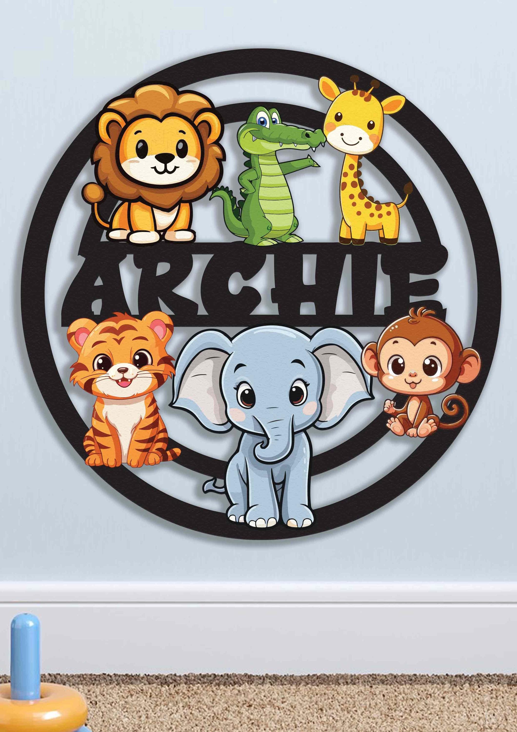 Personalized Safari Animals Name Sign, Jungle Theme Metal Wall Art for ...