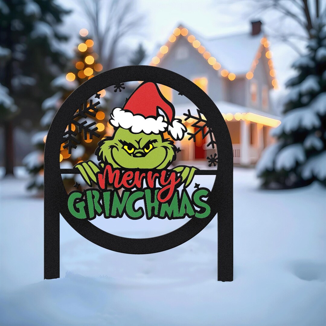 Merry Grinchmas Metal Stake Sign, Dr Seuss Inspired Metal Decor ...