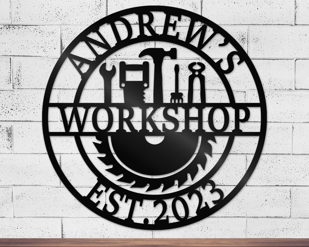 Personalized Work Shop Metal Sign, Custom Hammer Tools Shop Name Sign ...