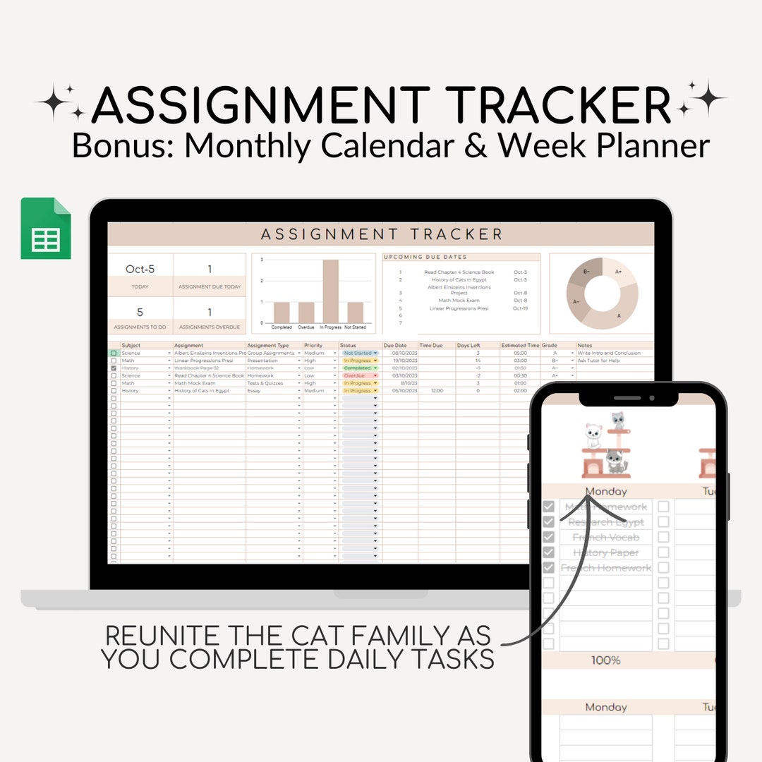 Assignment Tracker Google Sheets Template | Due Dates, Course Planner ...