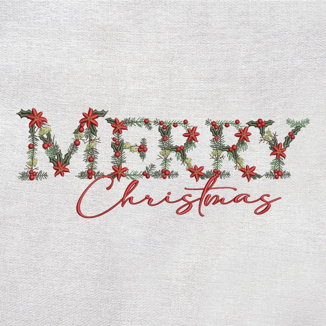 Merry Christmas Embroidery Design, Floral Merry Christmas, Tis the ...