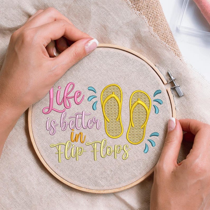 Life is Better in Flip Flops Embroidery Design, Summer Embroidery ...