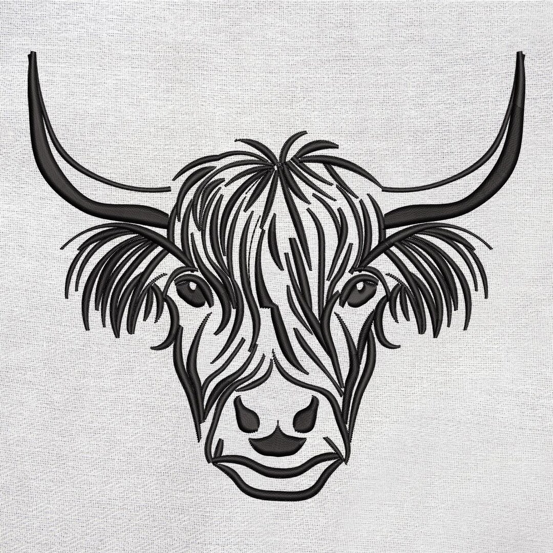 Highland Cow Embroidery Design, Minimalist Machine Embroidery Design - Etsy