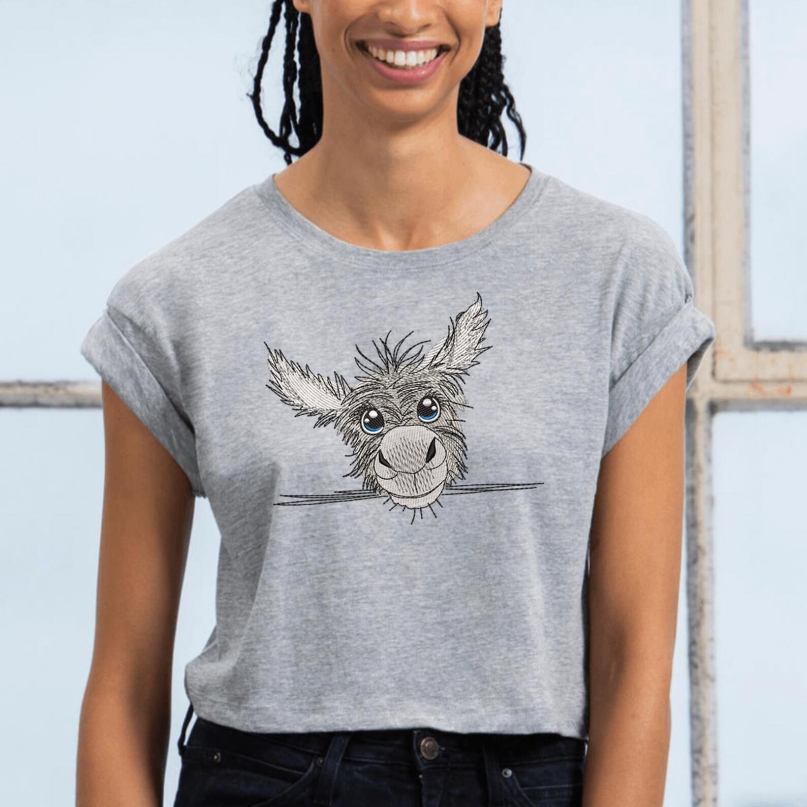 Funny Donkey Embroidery Design, Cute Smile Farm Animal Embroidery ...
