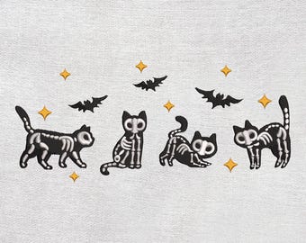 Skeletons Cat Embroidery Design. Four Halloween Ghost Cat Embroidery ...