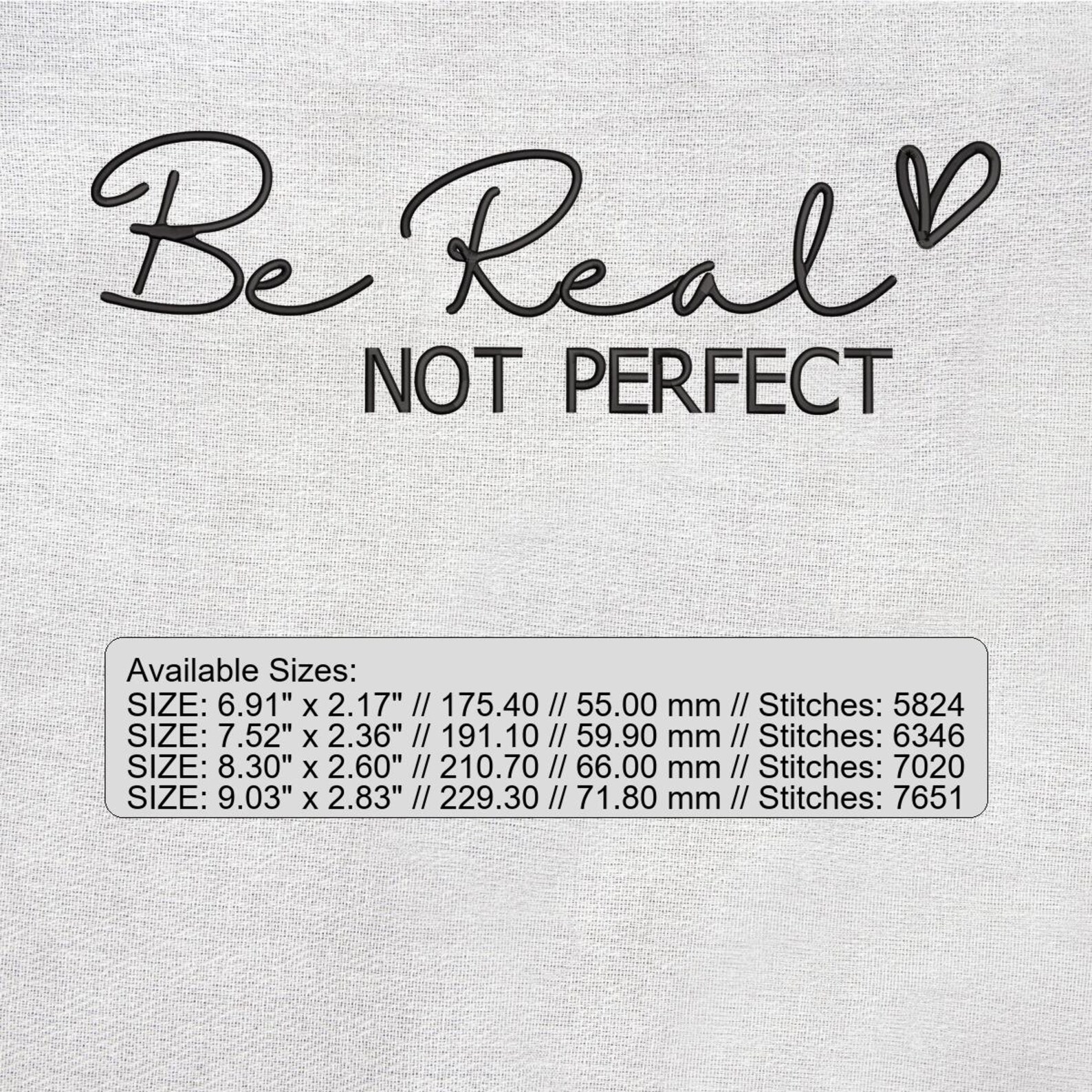 Be Real Not Perfect Embroidery Design. Inspirational Quotes Embroidery ...