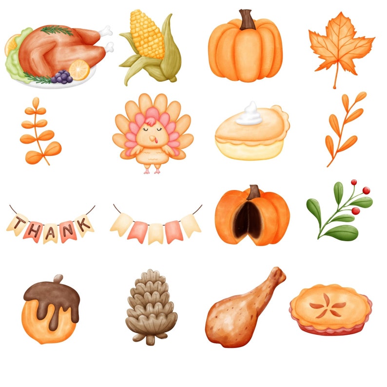 Thanksgiving Watercolor Clipart. Hand Drawing, Digital Download ...