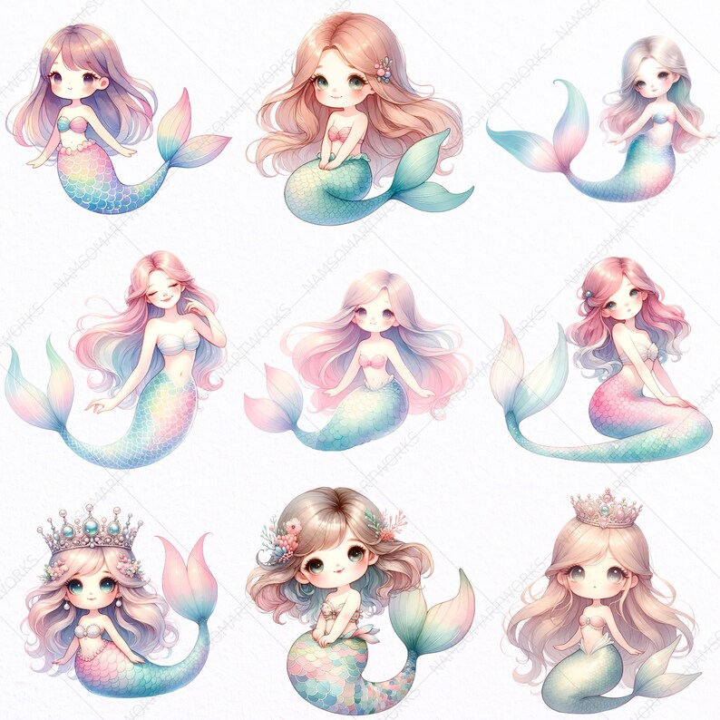 Mermaid Watercolor PNG, Mermaid Watercolor PNG, Beautiful Mermaid ...