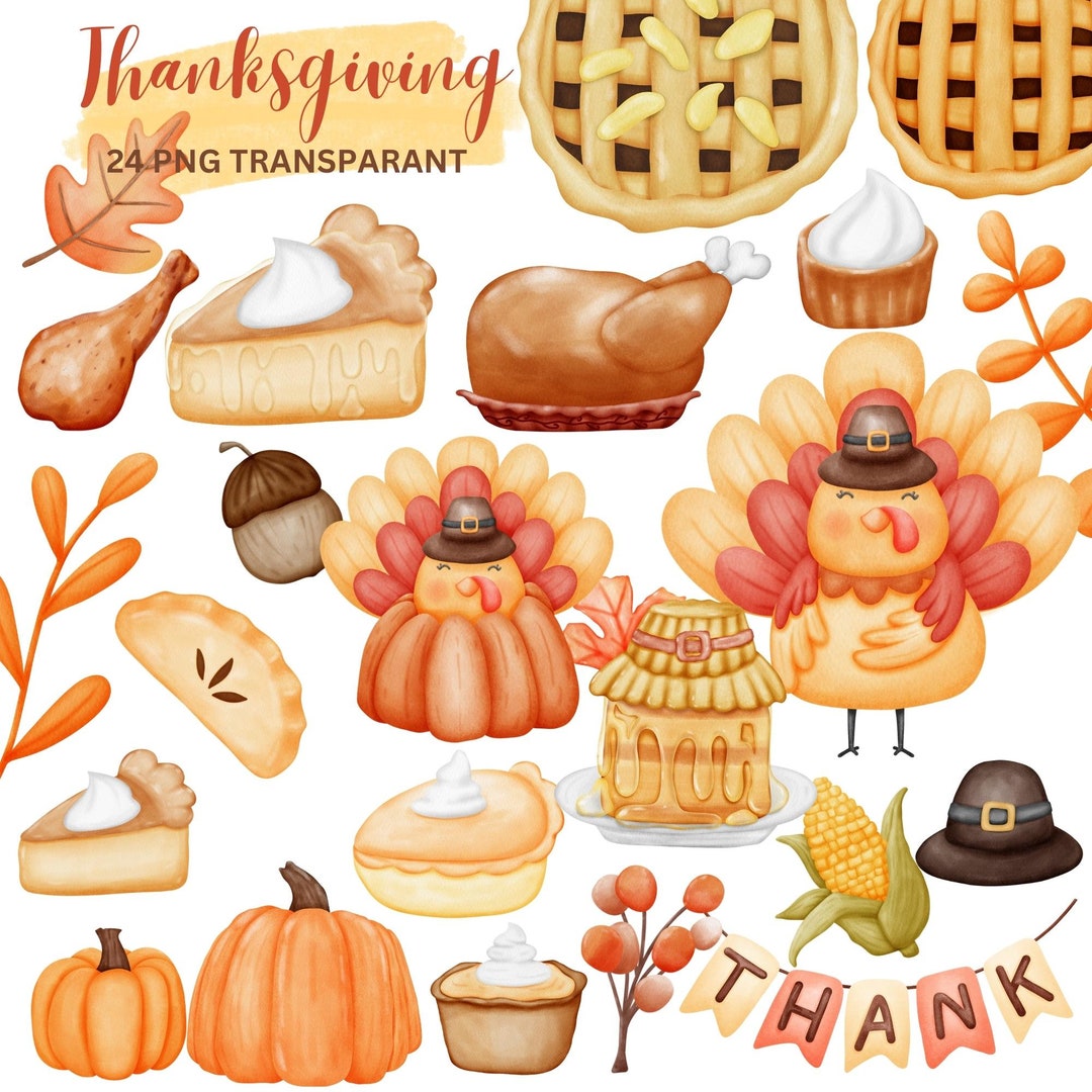 Thanksgiving Watercolor Clipart. Hand Drawing, Digital Download ...