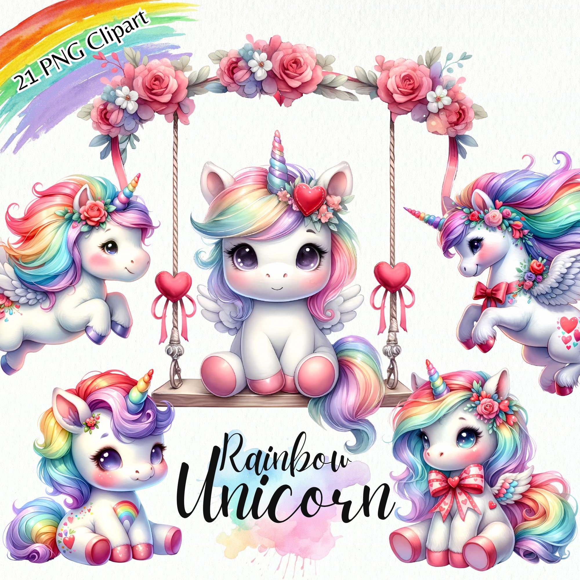 Unicorn PNG Bundle, Kawaii Unicorn, Cute Unicorn Clipart, Commercial Use, Magic Unicorn Clipart ...