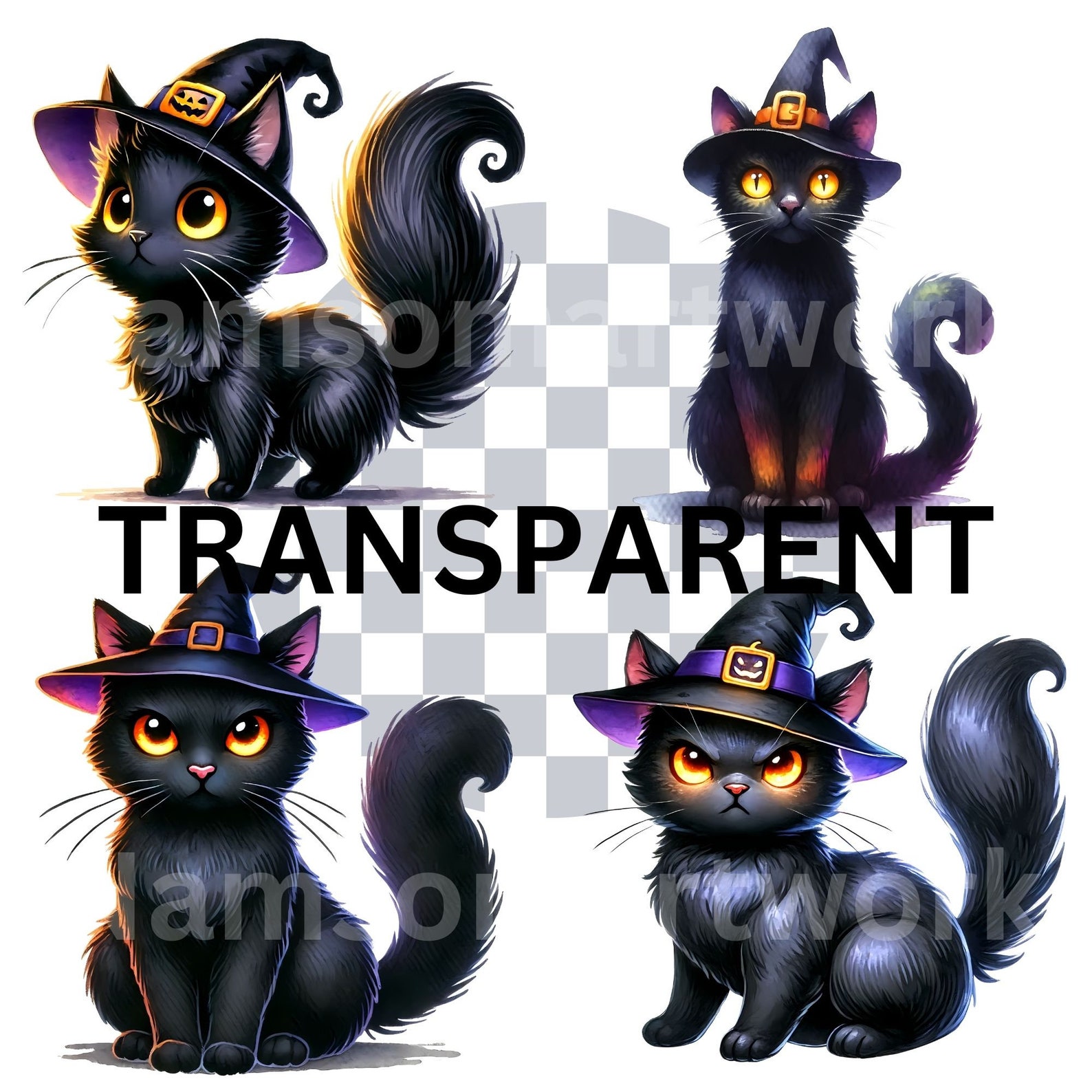 Cute Black Cat PNG Clipart, Watercolor Halloween PNG, Cute Spooky Cat ...