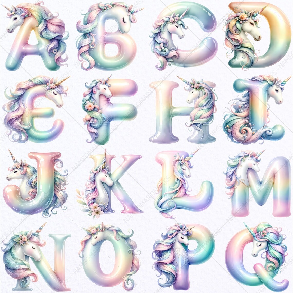 Unicorn Alphabet Letters Clipart, Alphabet Numbers Unicorn, Cute ...
