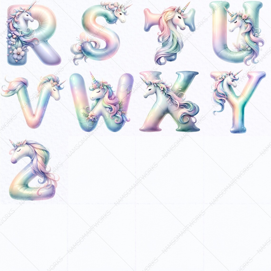 Unicorn Alphabet Letters Clipart, Alphabet Numbers Unicorn, Cute ...