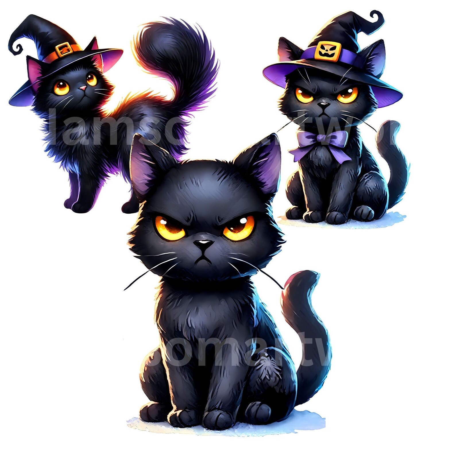 Cute Black Cat PNG Clipart, Watercolor Halloween PNG, Cute Spooky Cat ...