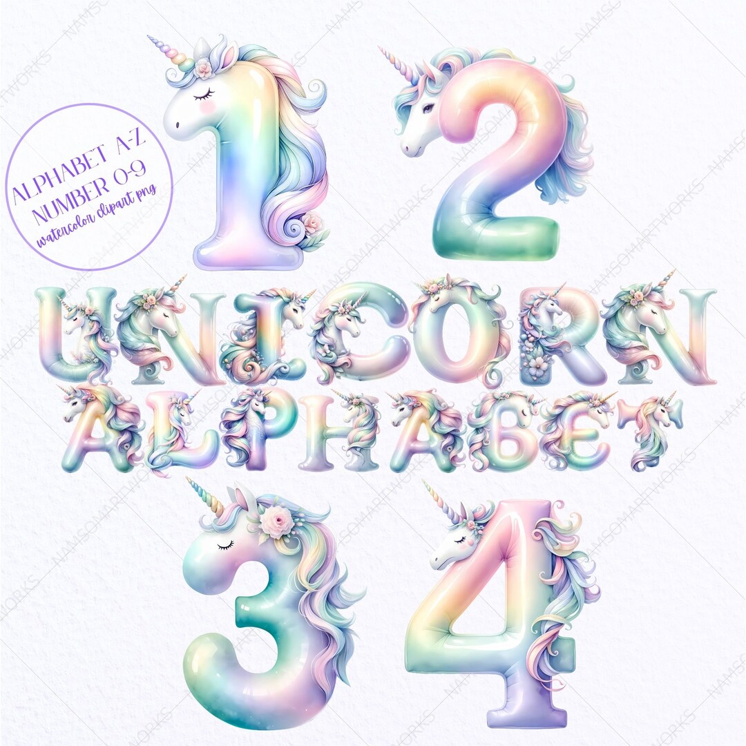 Unicorn Alphabet Letters Clipart, Alphabet Numbers Unicorn, Cute ...