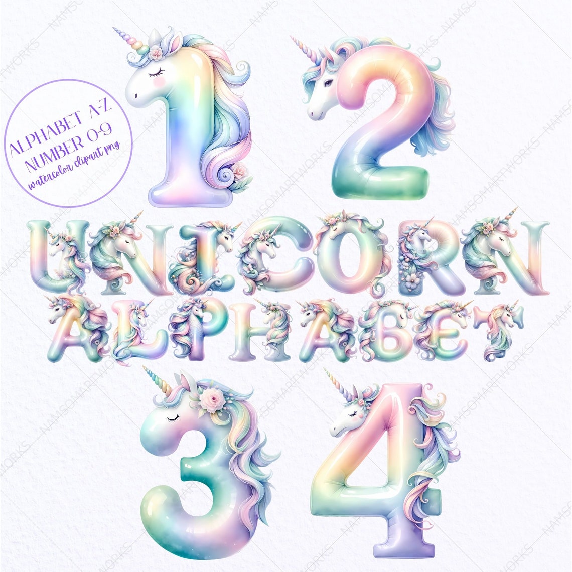 Unicorn Alphabet Letters Clipart, Alphabet Numbers Unicorn, Cute ...