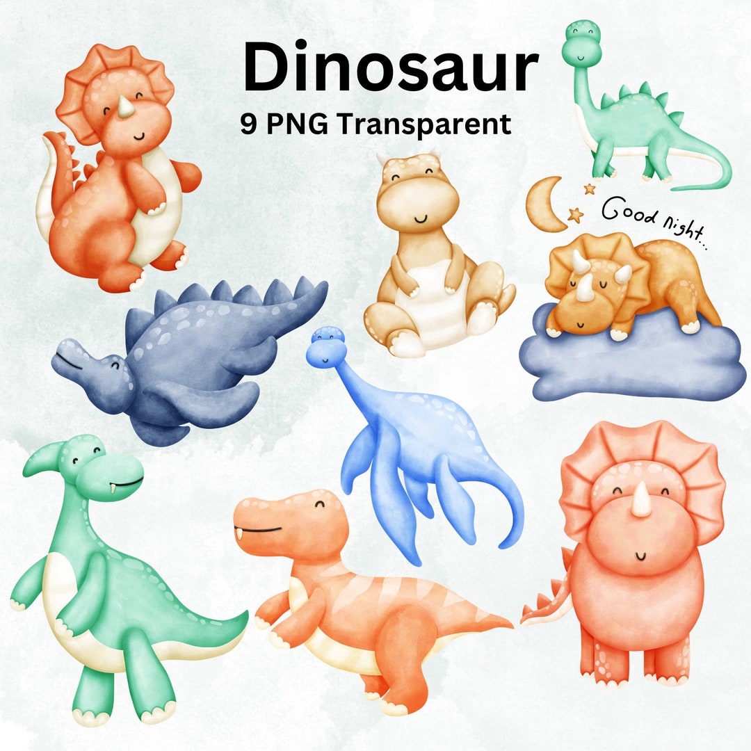 Dinosaur Watercolor Clipart. Hand Drawing, Digital Download, Commercial ...