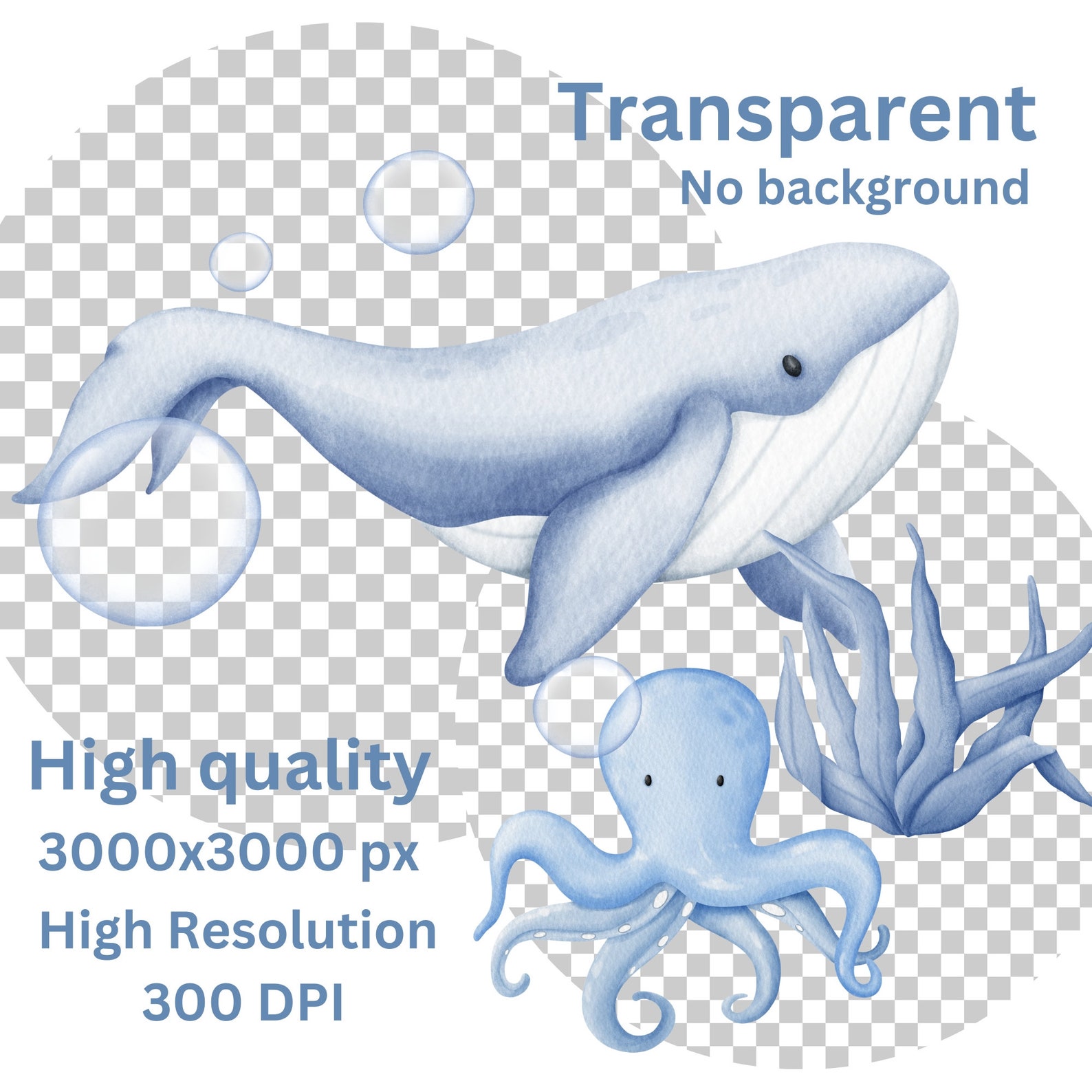 Sea Animal PNG Watercolor Clipart, Whale Png, Octopus Png, Shark Png ...