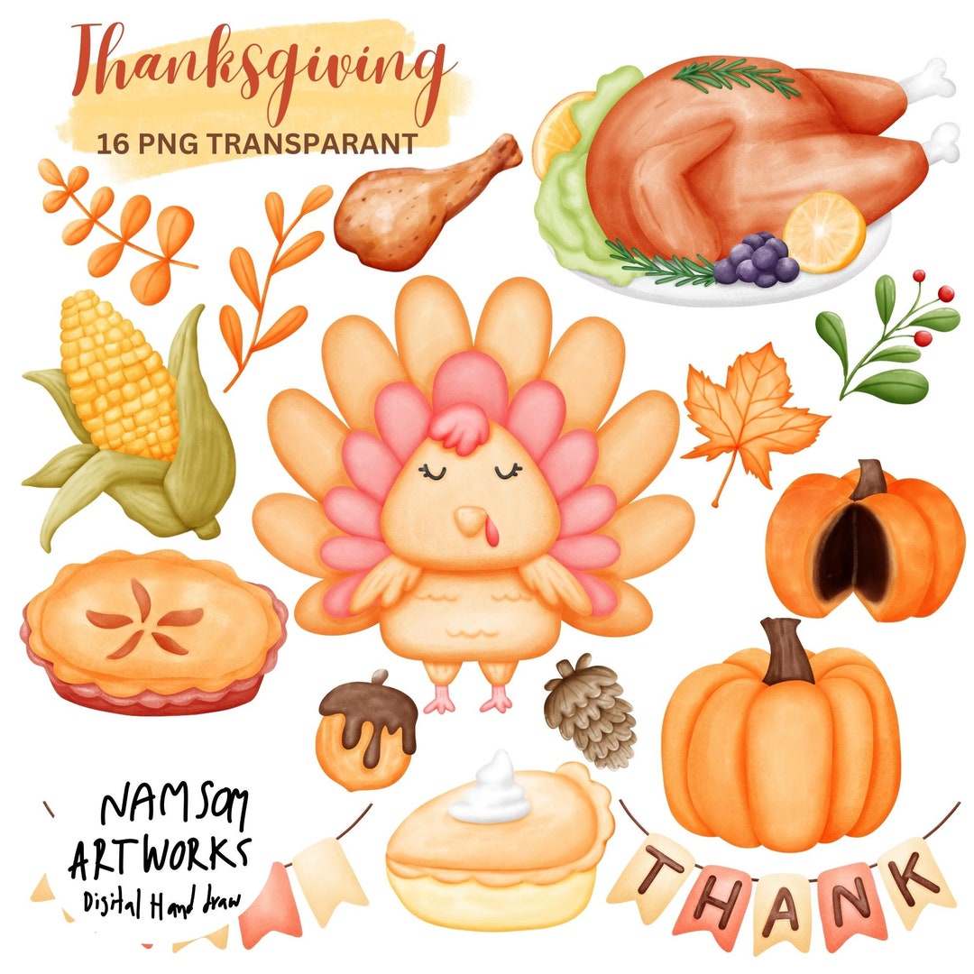 Thanksgiving Watercolor Clipart. Hand Drawing, Digital Download ...