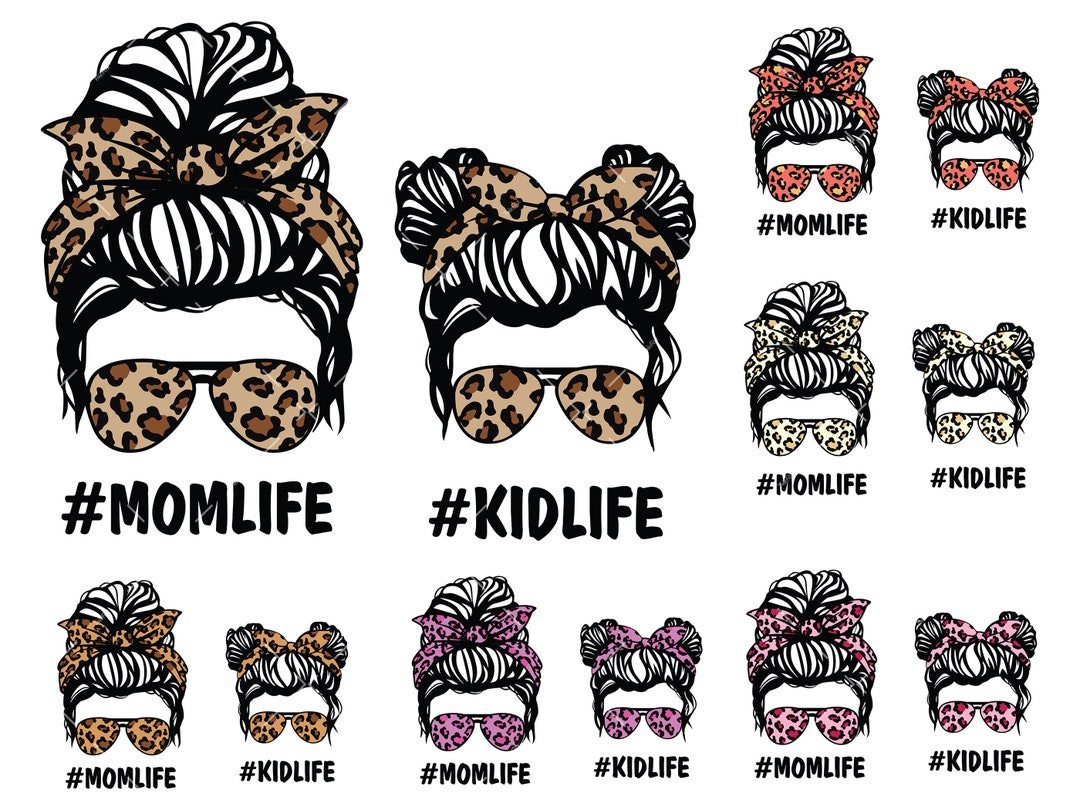Momlife SVG Kidlife Svg, PNG, Messy Bun SVG Bundle, Layered Leopard ...