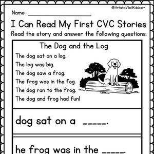 Phonics Worksheets My First CVC Sentences for Kindergarten and First ...