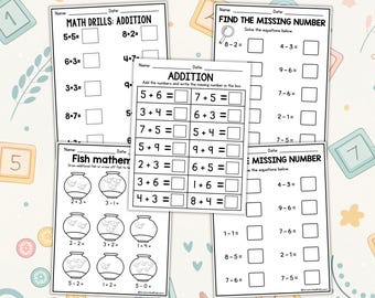 10 Printable Additition Fill in the Blanks Worksheets (numbers 1-20) for Kindergarten-1st Grade ...