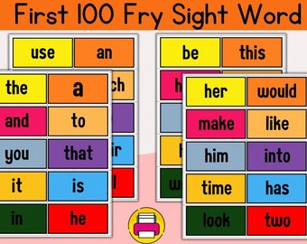 First 100 Fry Sight Words - Sight Word Flashcards - Etsy