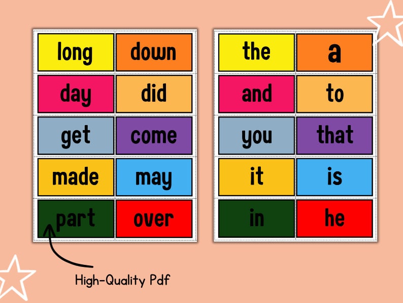 100 Printable Fry's First Hundred Sight Word Flashcards. Prek-1st Grade ...