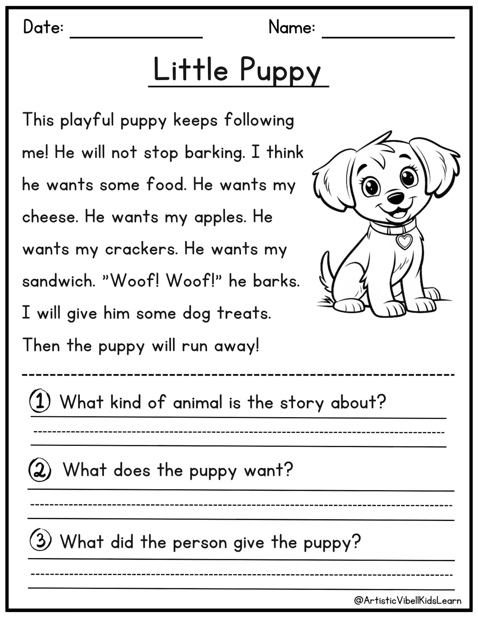 Reading Comprehension Printable - Kindergarten - First Grade ...